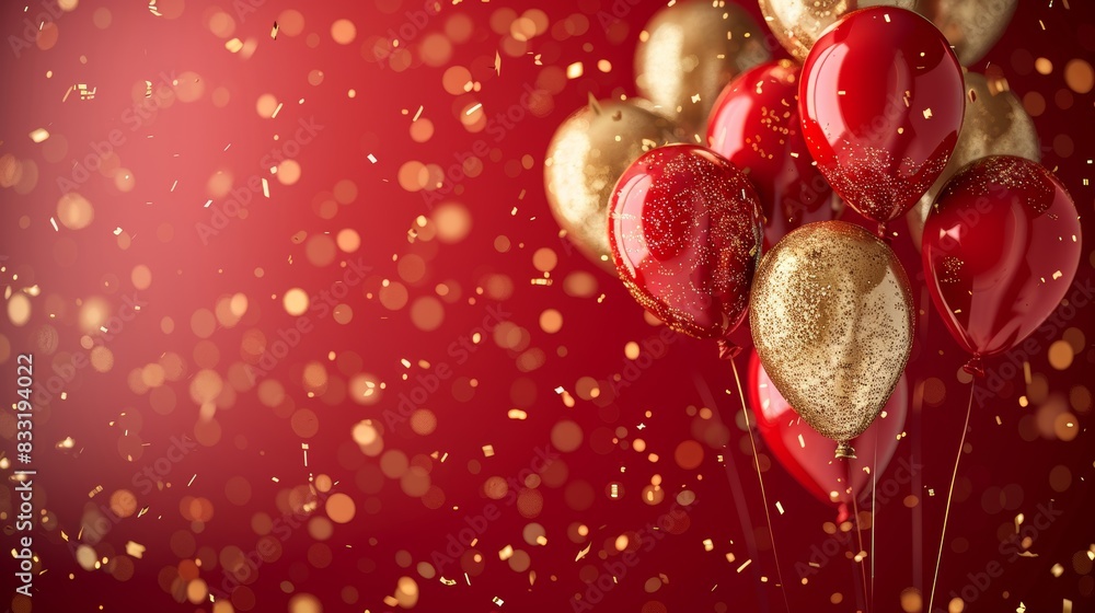 Celebration party banner background with red, gold balloons, carnival ...