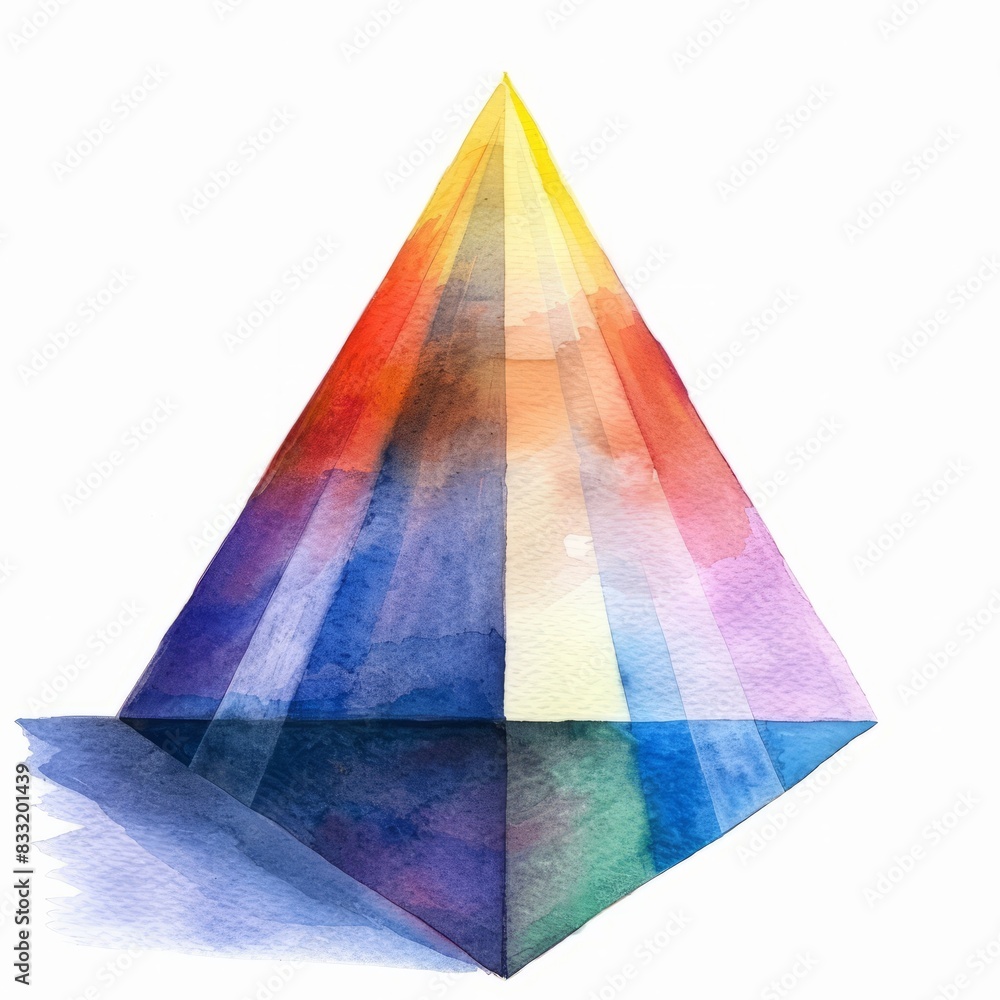 Watercolor painting of a triangular prism reflecting light and casting ...