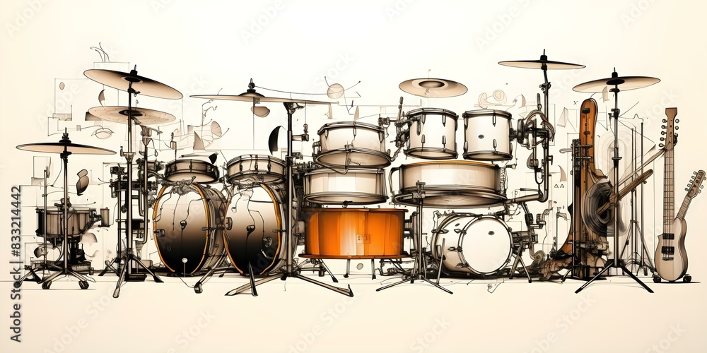 Line drawing of percussion instruments arranged in a trendy modern ...