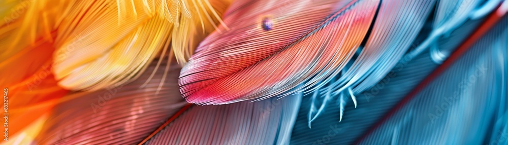 A vibrant feather textures creating a captivating ripple of colors ...