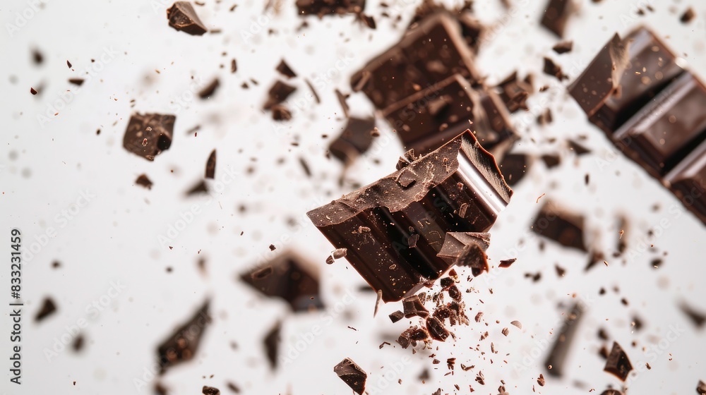 Chocolate bar piece explosion chunk candy broken isolated milk cocoa ...