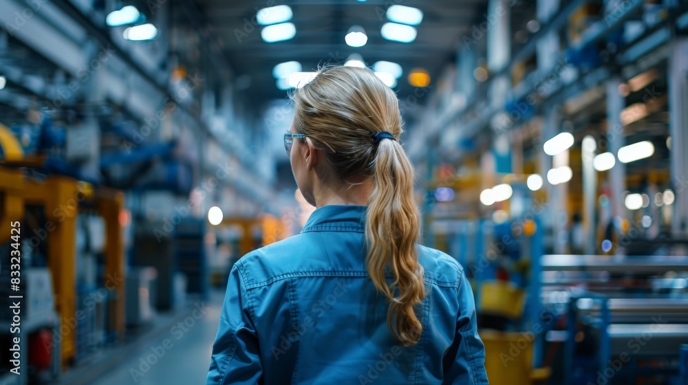 The resilient figure of a female worker on the factory floor, her ...