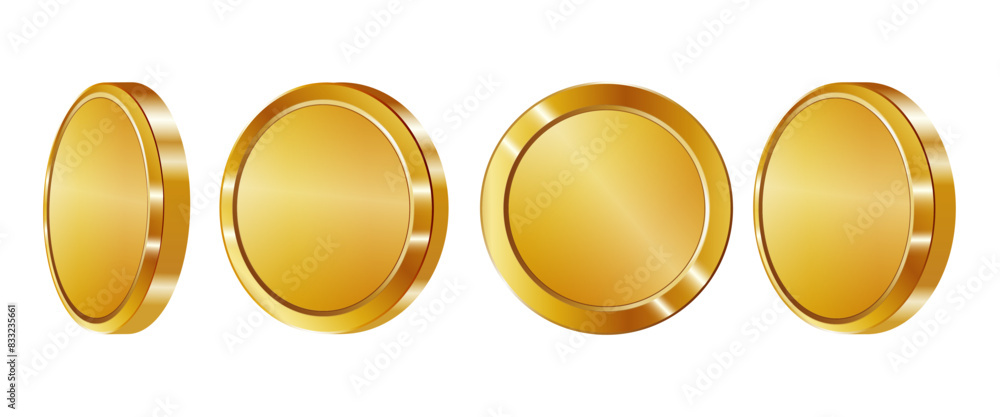 Set of gold blank metal coin, 3D realistic money, cash, treasure. Game ...