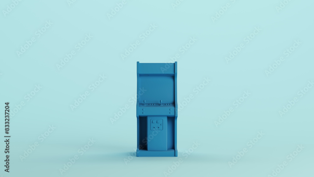 Blue arcade machine retro computer video game console pale background ...