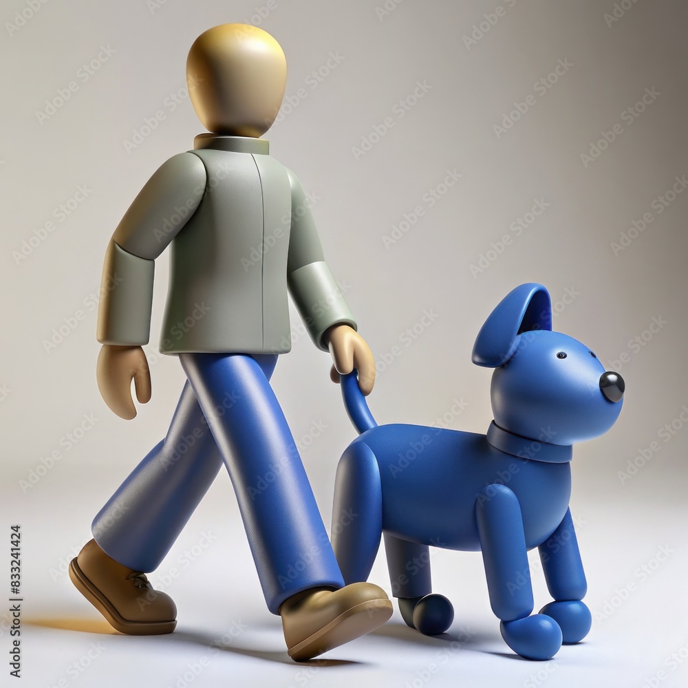 3D Render of a Pivot Figure Walking a Dog, on isolated white background ...