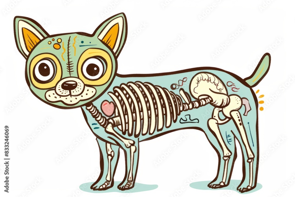 Cartoon cute doodles of a cat with transparent skin showing its ...