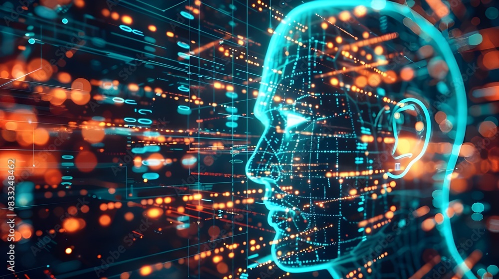 Blue digital background for technological operations neural networks AI big data transmission ...