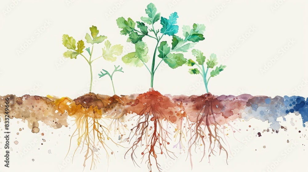 Watercolor illustration showing the growth stages of plants with ...
