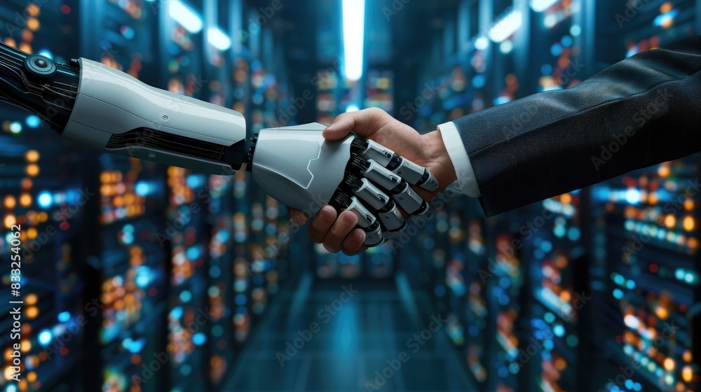 Shaking hands with the future: human and AI collaboration. Man and ...