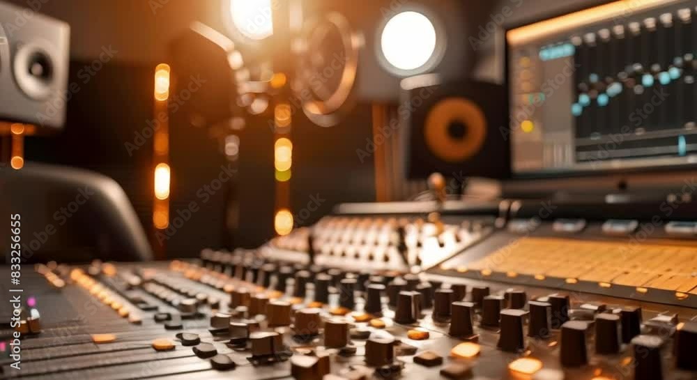 Sophisticated recording studio featuring a digital sound mixing console ...