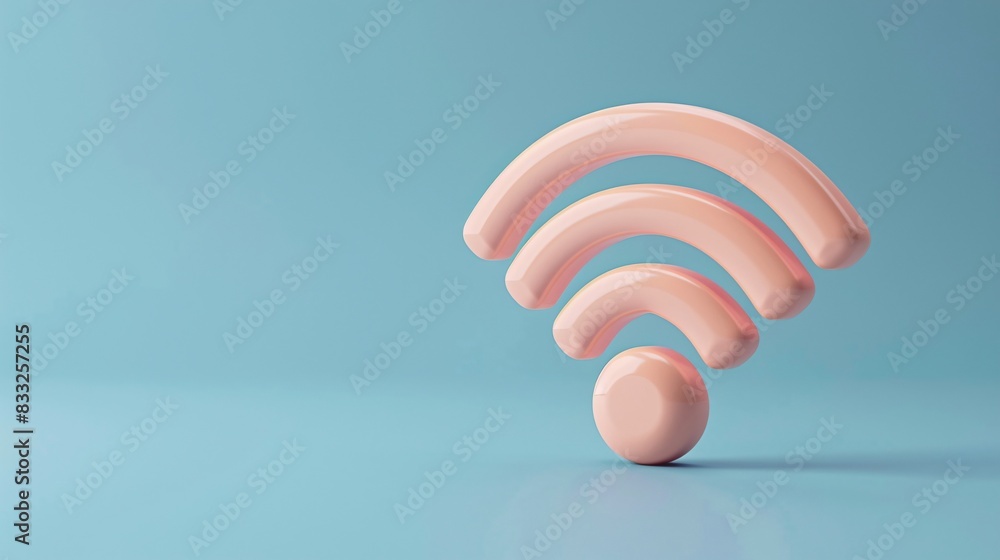 Abstract 3D pink wifi symbol on a blue background, representing ...