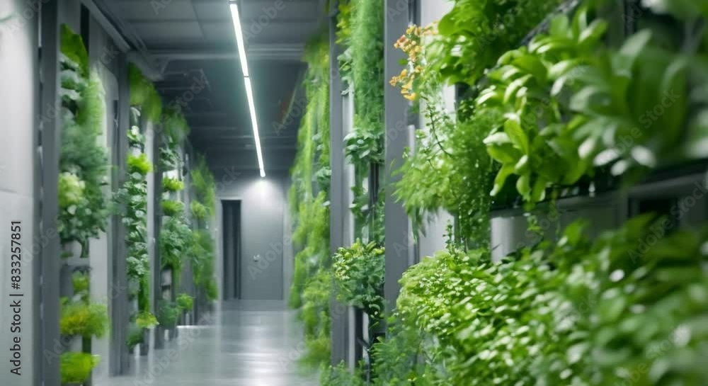 Optimizing Space: Vertical Farming Walls in a Corridor. Concept ...