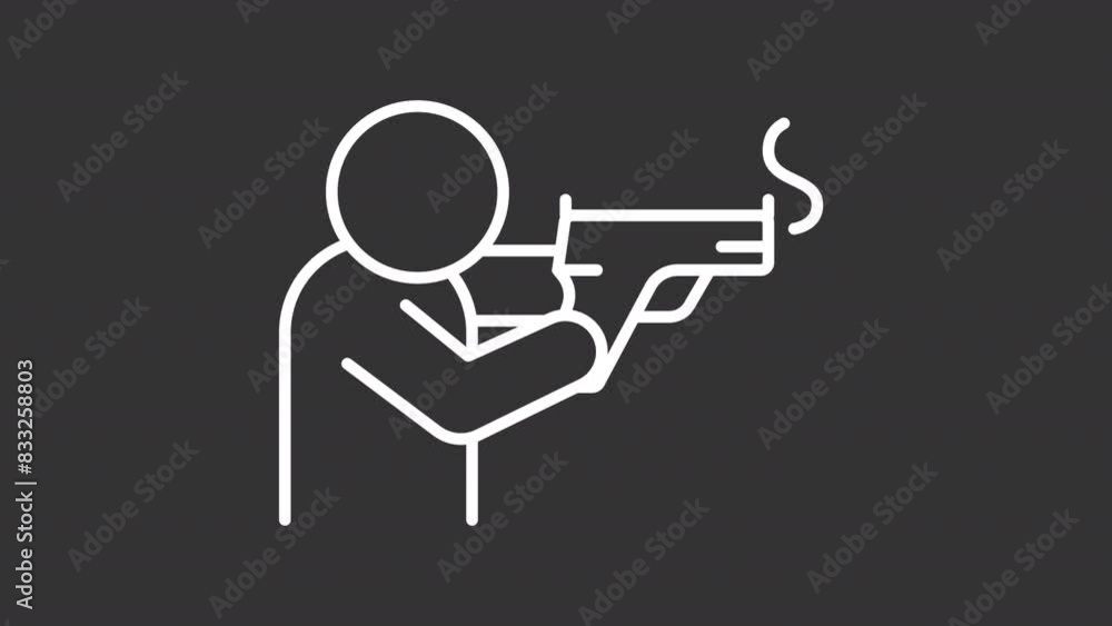 Shooting stance white line animation. Animated marksman handles gun and ...
