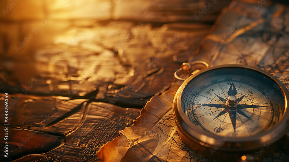 Vintage Map and Compass Depicting the Age of Exploration Stock Photo ...