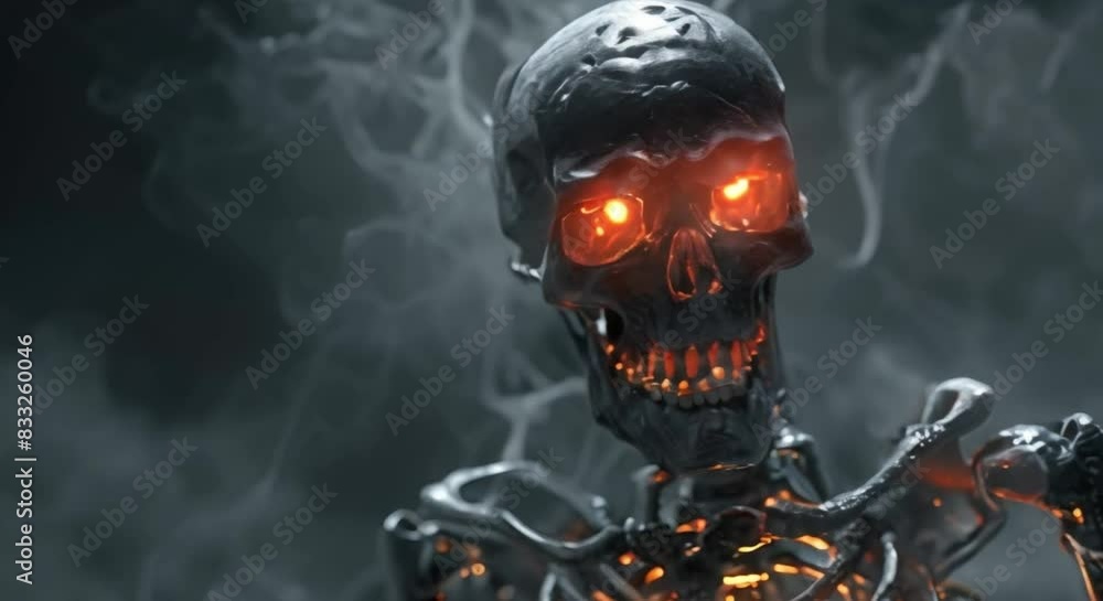 Pirate skeleton with red eyes in the dark: A spooky scene. Concept ...