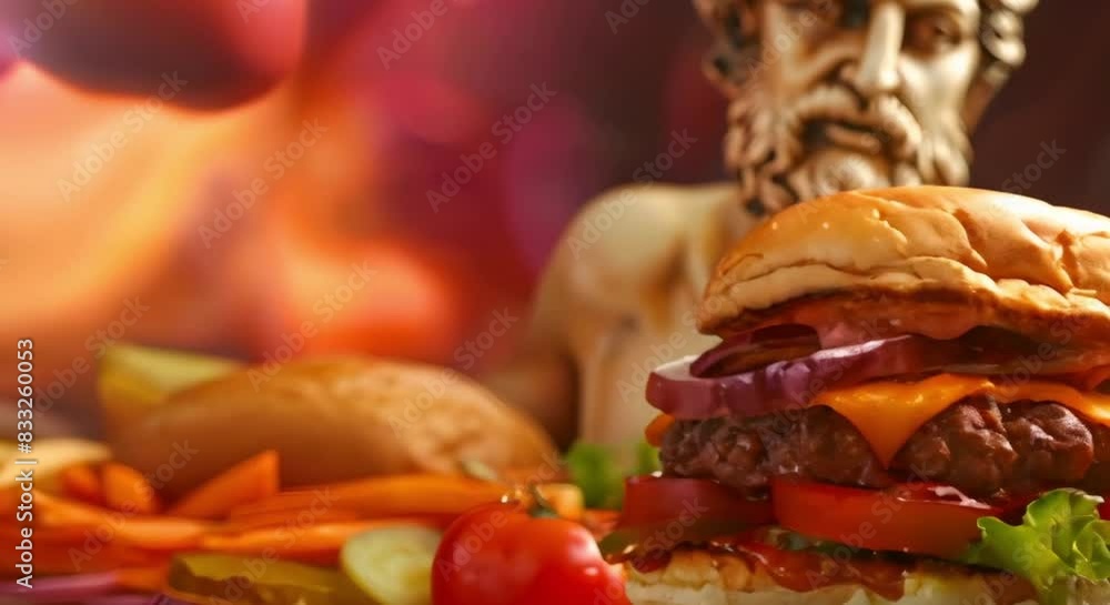 Greek God Statue Holding a Burger: Symbolizing Unhealthy Eating Habits ...