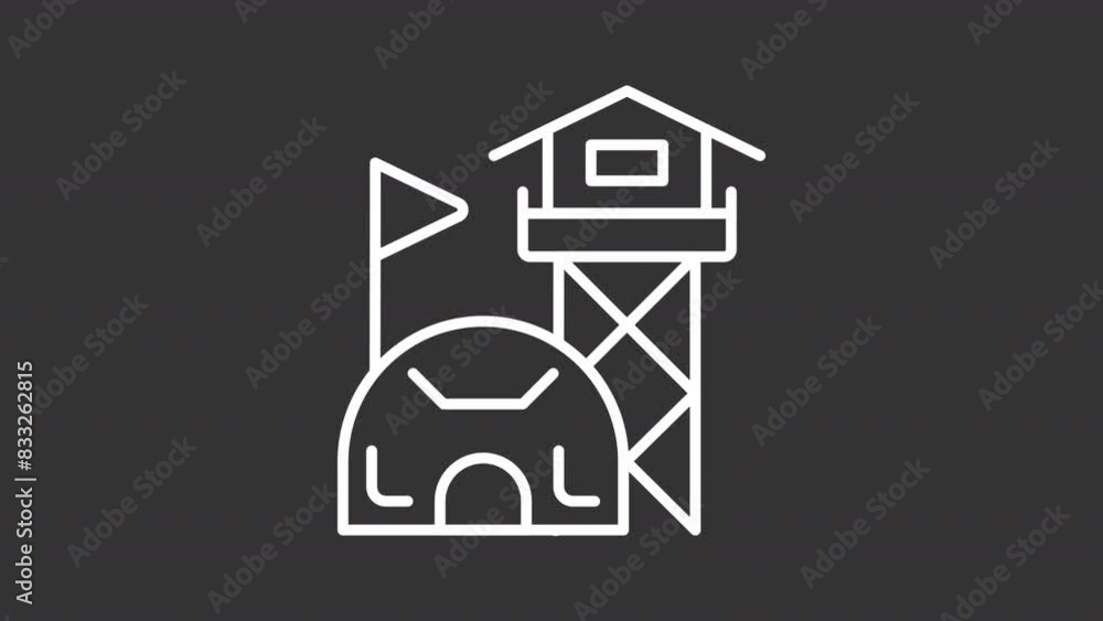Animated military base white icon. Command center line animation ...