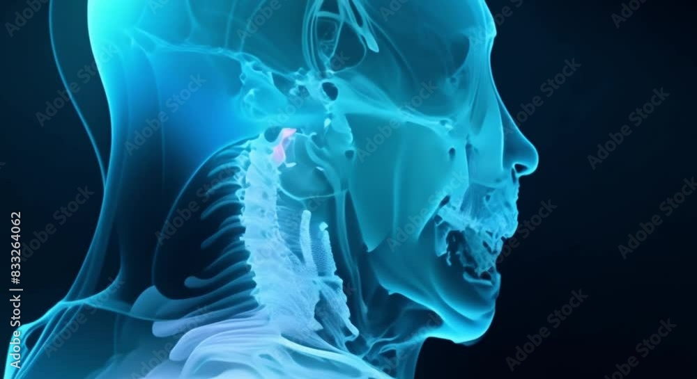 3D xray of human neck and cervical spine skeleton anatomy. Concept ...