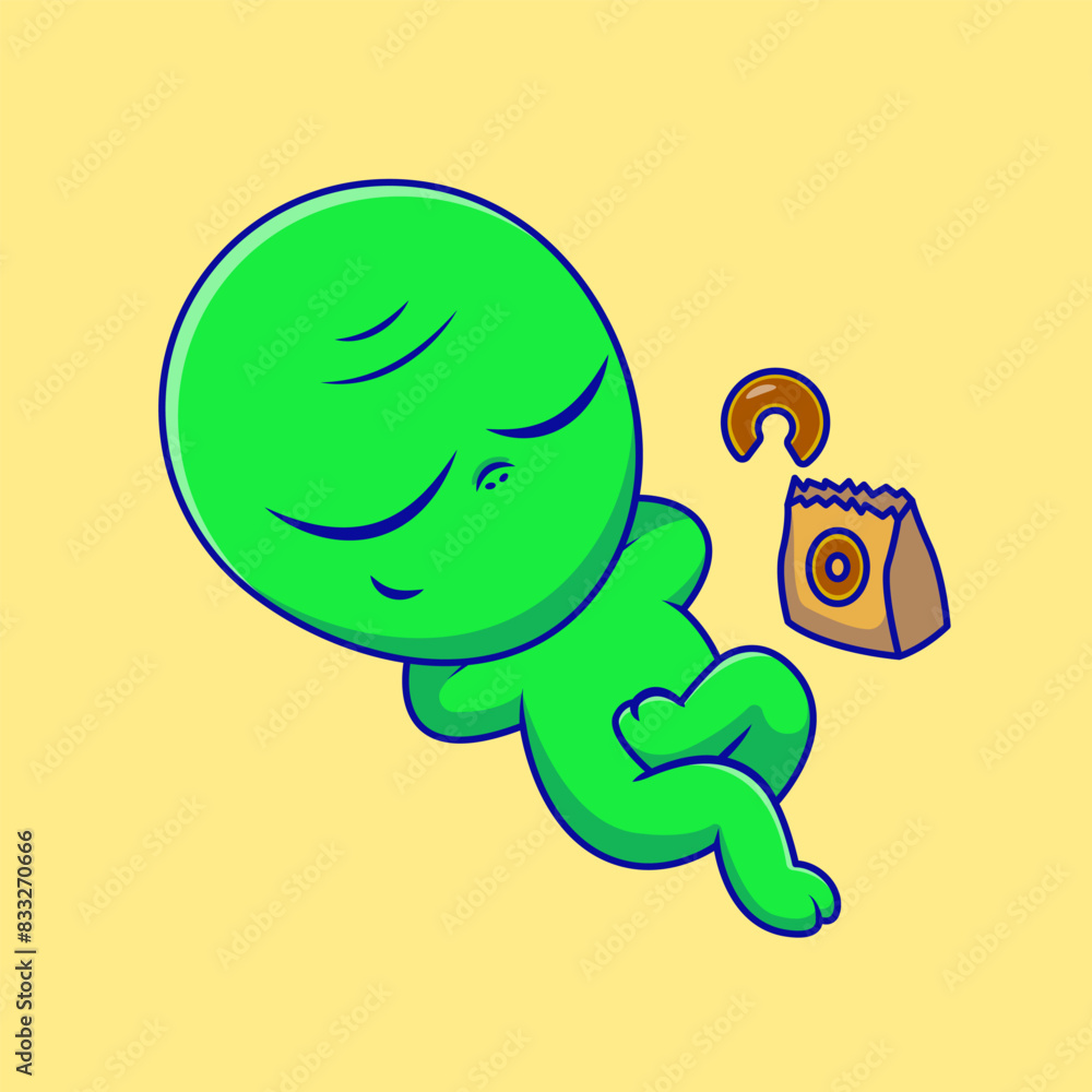 Cute Alien Floating With Glazed Doughnut Cartoon Vector Icons ...