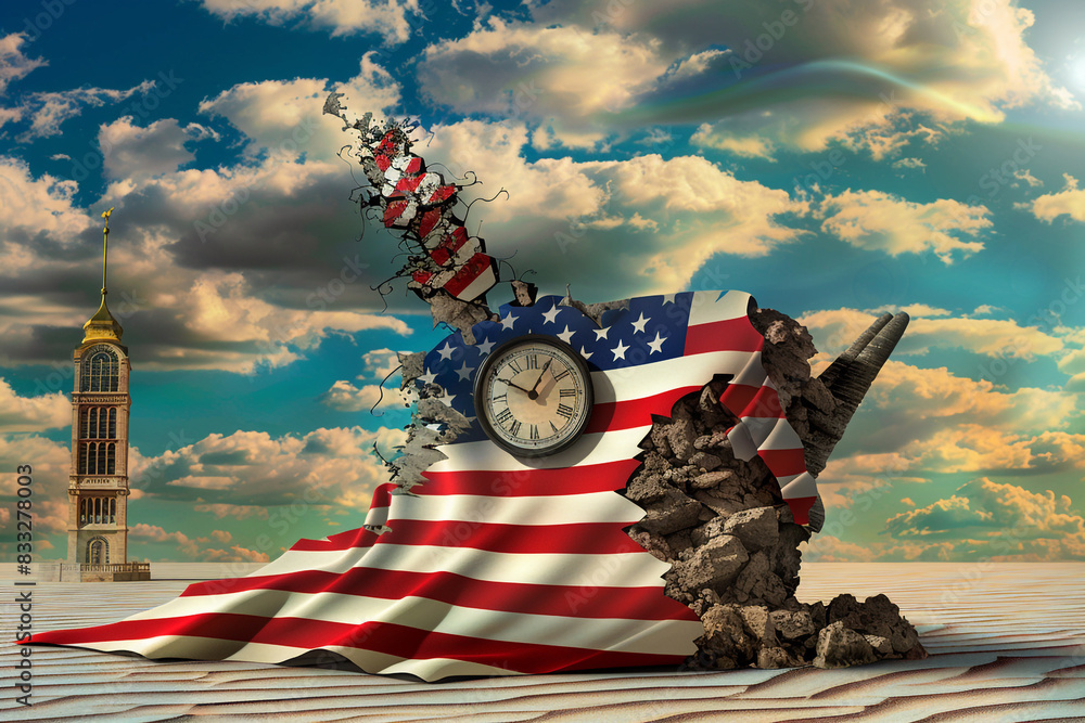 Memorial Day surreal scene with an American flag praying soldier ...