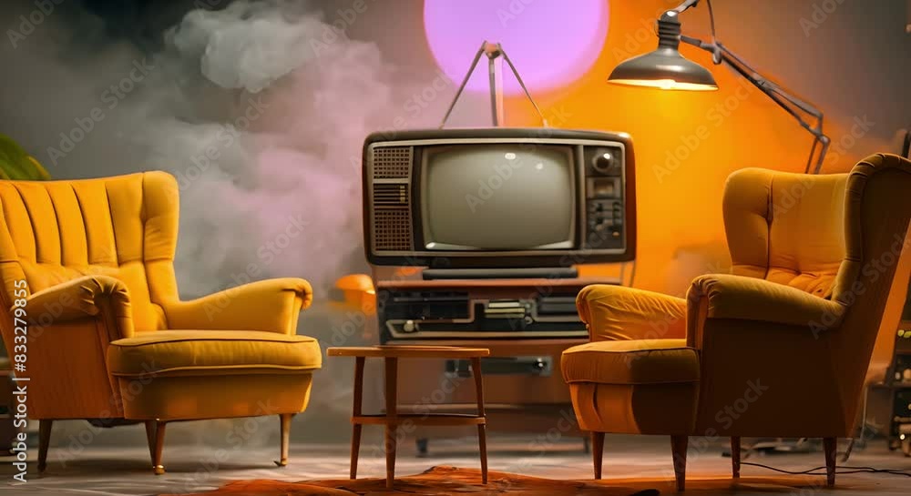 Vintage TV Studio Backdrop for a Nostalgic Television Production Set Design. Concept Set Design ...