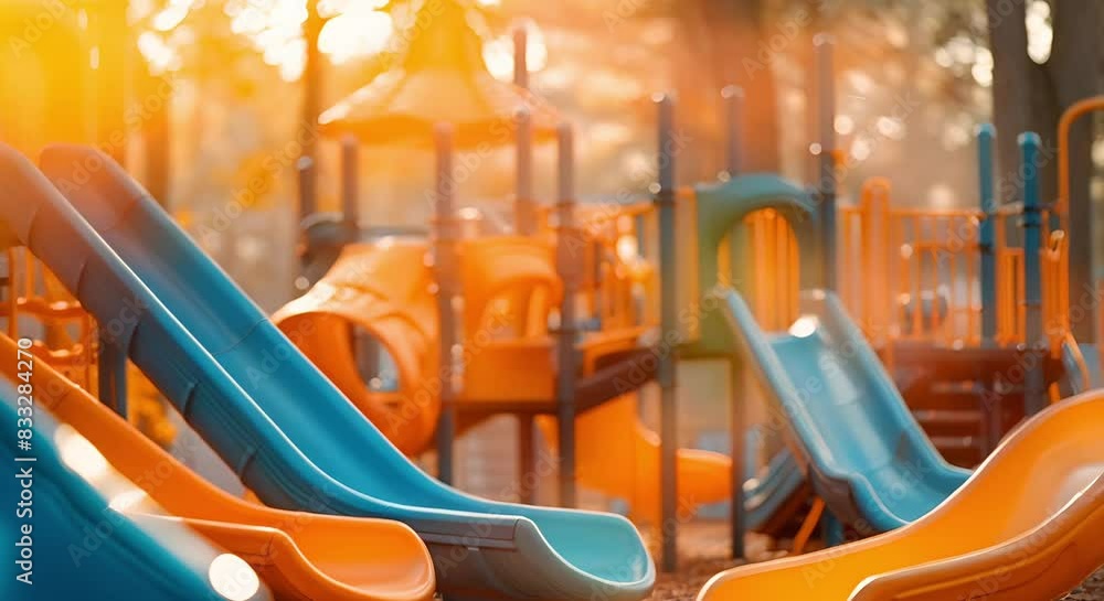 Discover an exciting playground in the park with a variety of equipment ...