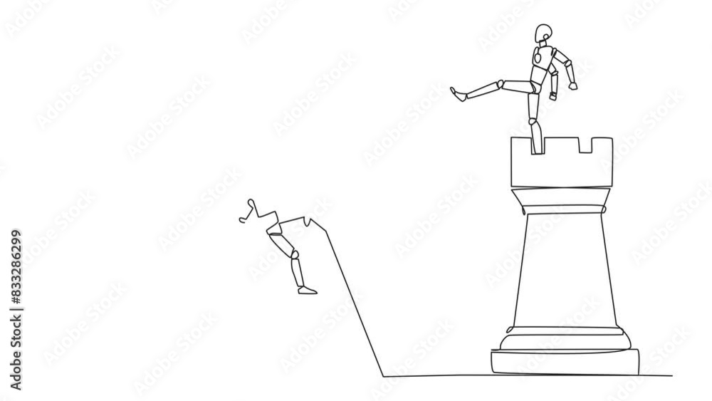 Animated self drawing of single one line drawing smart robot kicks ...