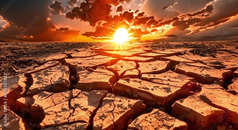 Impact of Global Warming and Water Scarcity: Dry Lakebed in Cracked ...