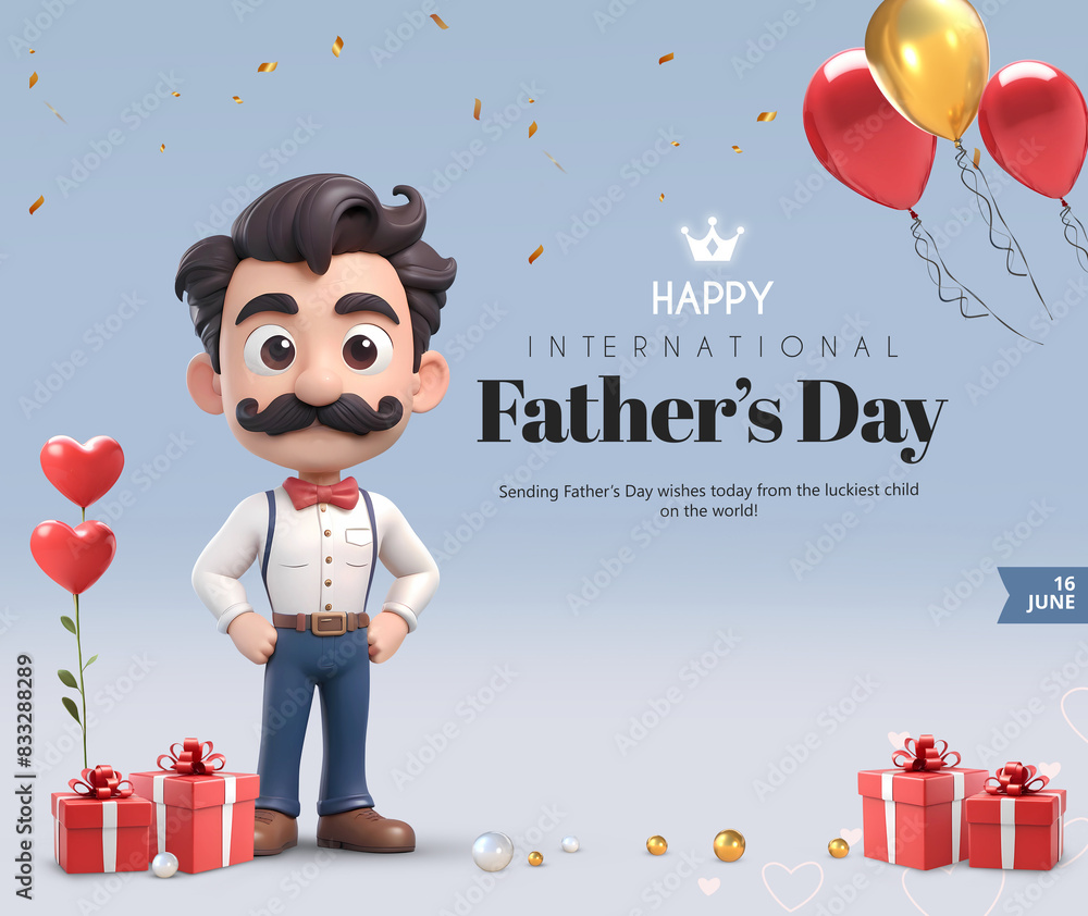 Happy father’s day background with 3d man cartoon character with ...