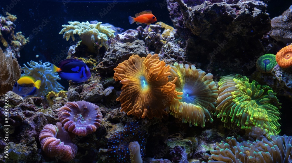 Vibrant and colorful coral reef ecosystem teeming with marine life and ...