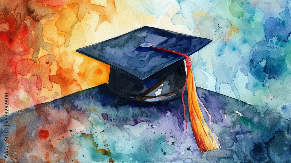 Graduation cap painting, watercolor style, graduation season, vacation ...