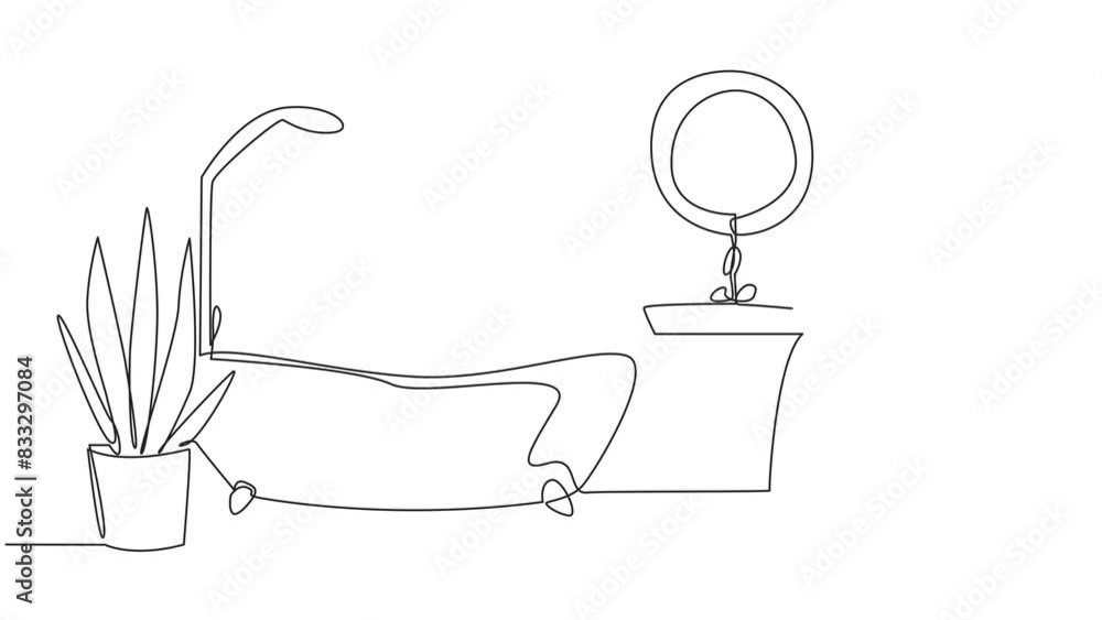 Self drawing animation of single continuous line drawing mini bathtub ...