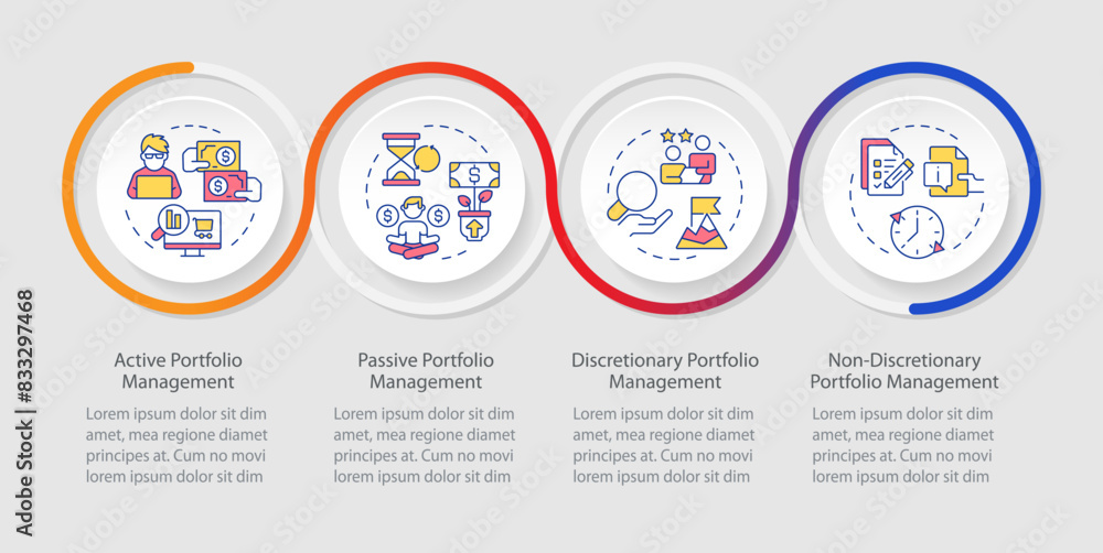 Types of portfolio organization loop infographic template. Data ...