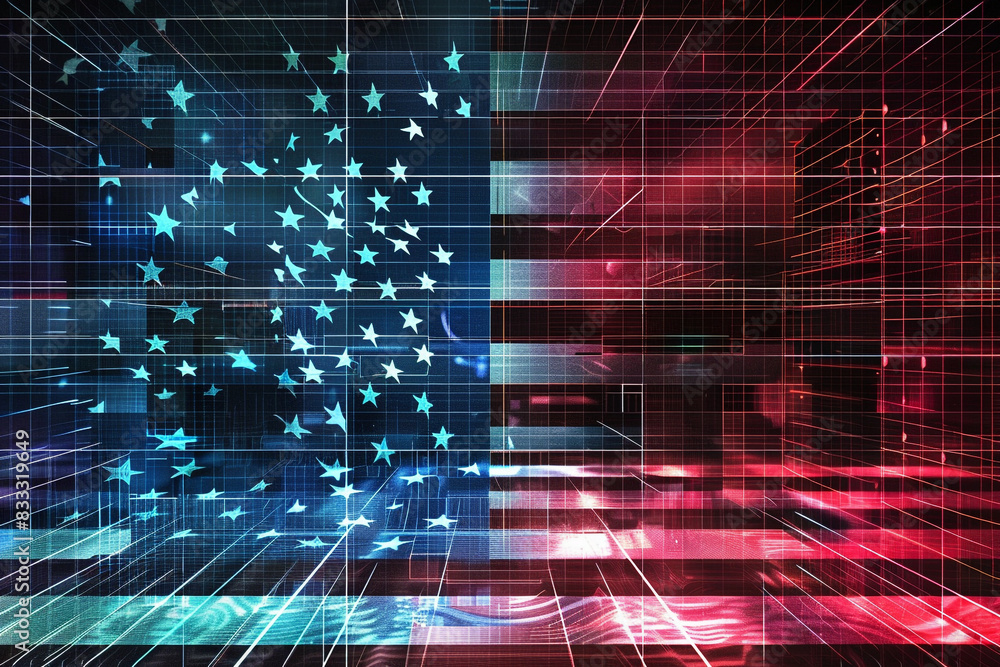 Patriotic grid overlay in US flag colors for a futuristic and high-tech ...