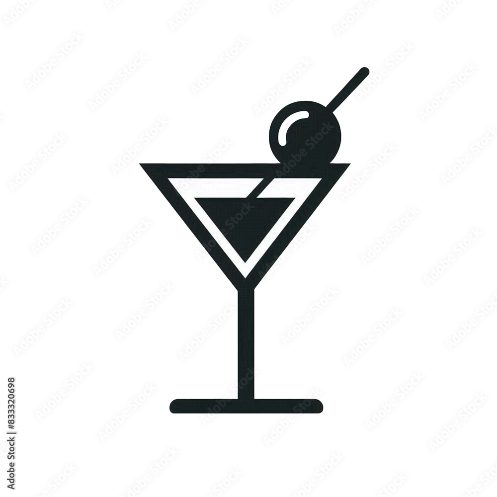 Minimalistic Black and White Cocktail Icon on Transparent Background ...