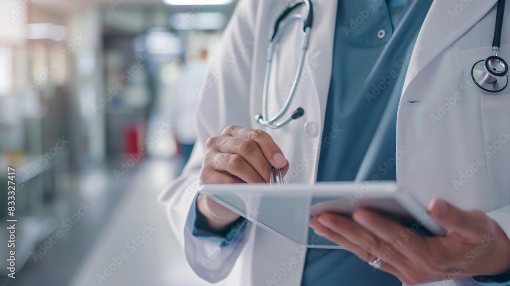 Top view Medicine doctor using digital tablet computer diagnose virtual ...