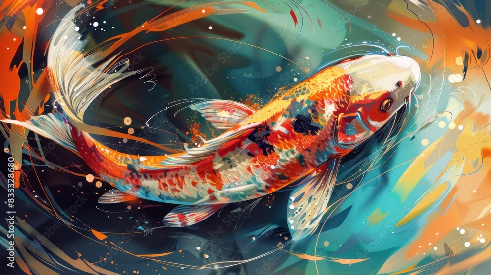 Dynamic design of koi fish with flowing movements and a vivid color ...