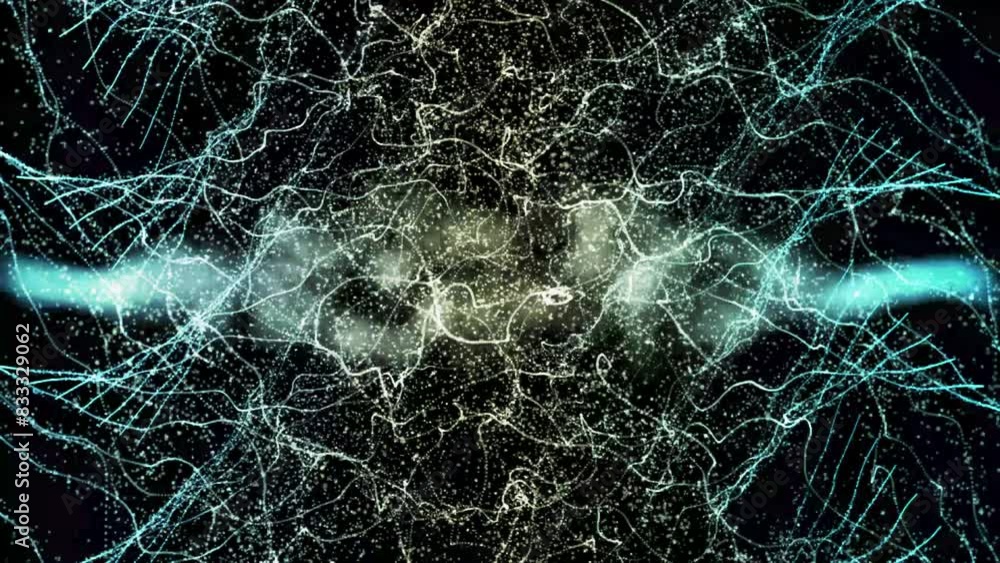 A blue abstract wave of particles and dots, a cosmic futuristic cyber ...