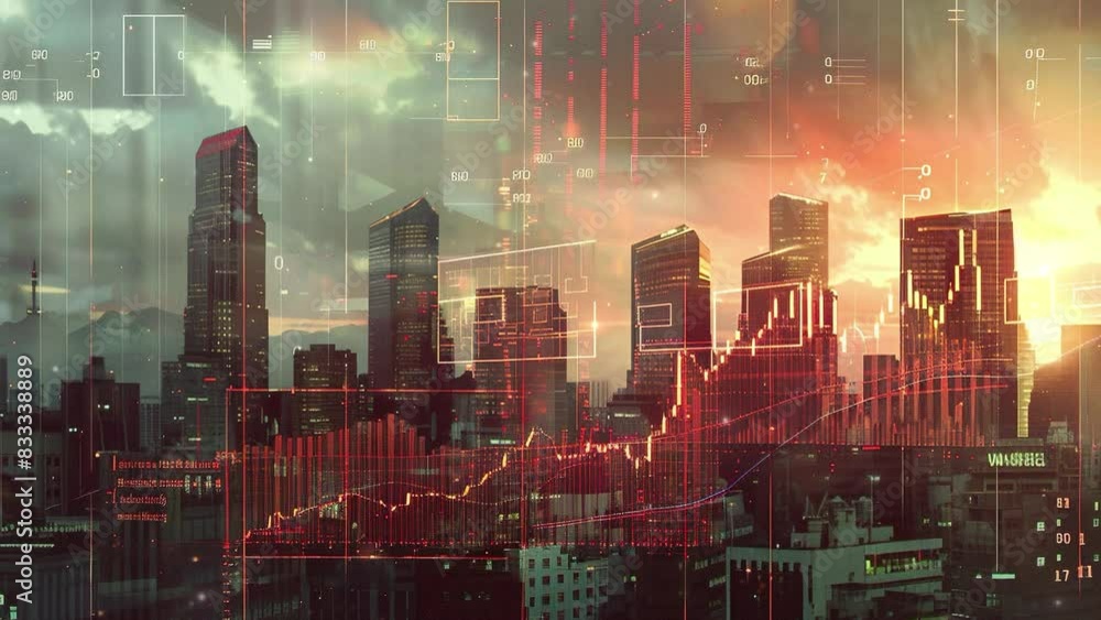 Modern urban setting. Illustrate themes of profit and development ...