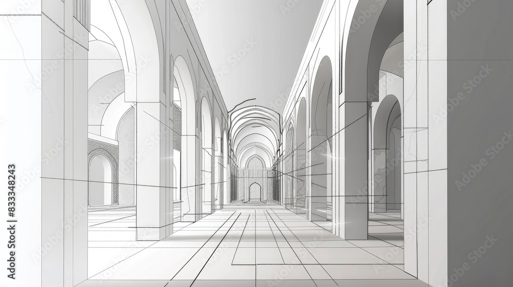 Mission Revival, Iranian architecture, line art, museum exhibition ...