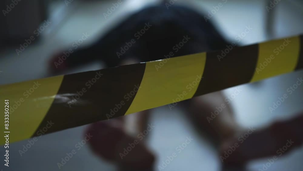 The corpse of a man in the apartment. The crime scene is surrounded by ...