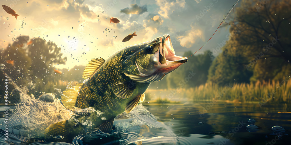 Witness the battle between angler and feisty bass .Araffe fish jumping ...