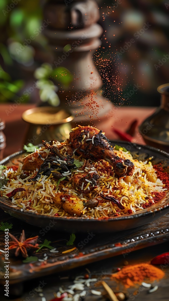 Hyderabadi biryani with fragrant basmati rice, chicken, and aromatic ...