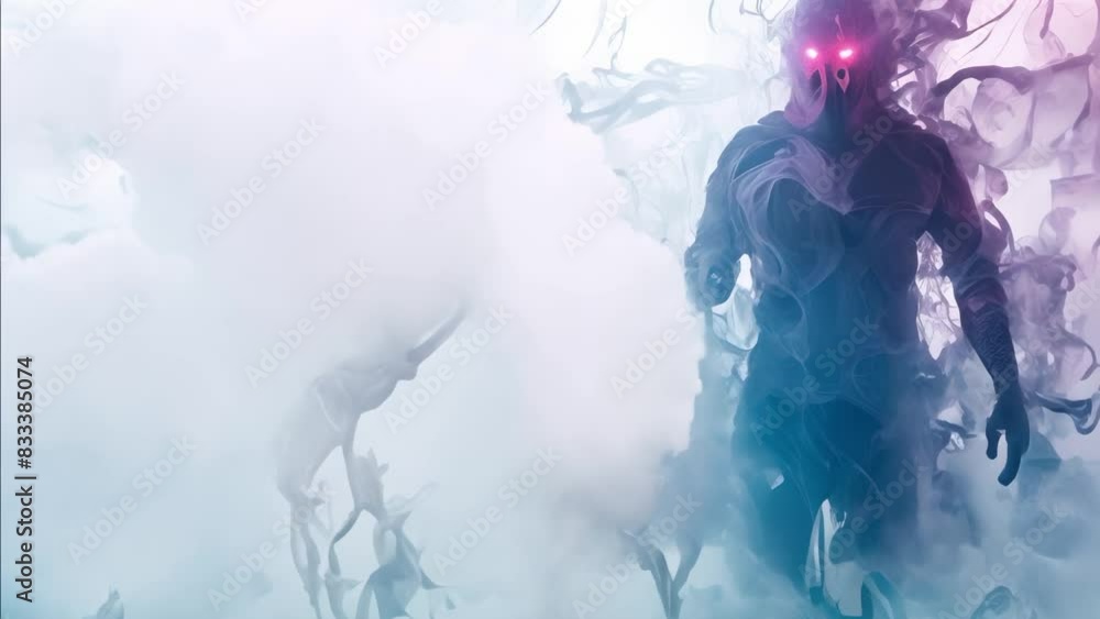 The mysterious figure with glowing red eyes in swirling mist sets an ...