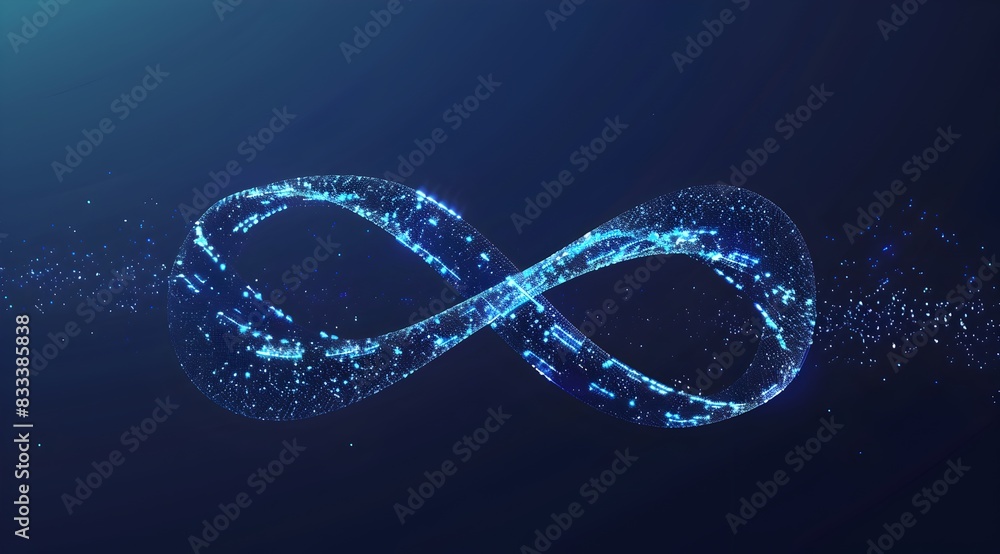 A vector graphic of an infinite symbol made from glowing data points ...