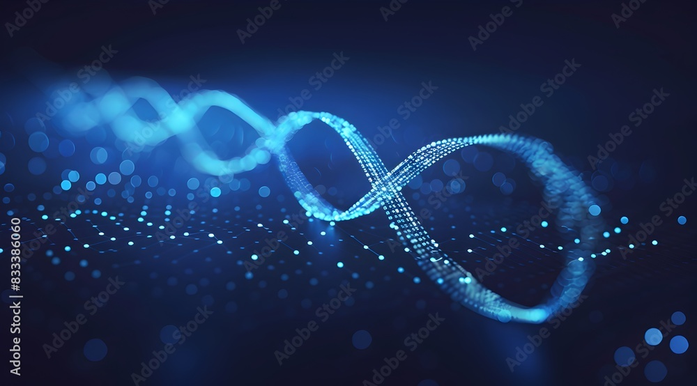 A vector graphic of an infinite symbol made from glowing data points ...