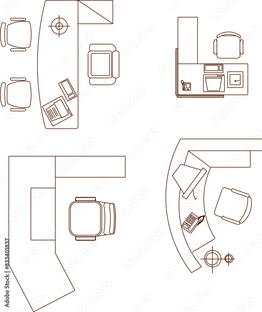 Vector illustration sketch of office desk furniture design drawing for ...