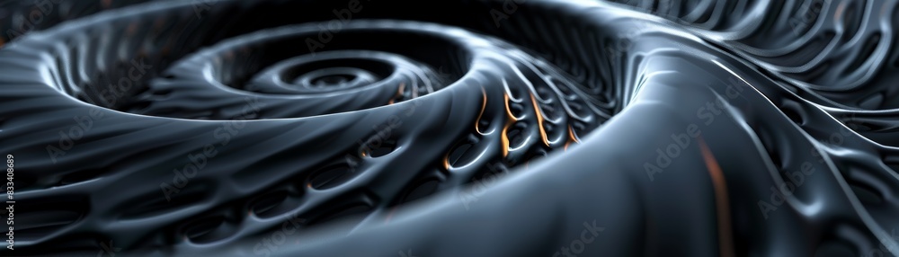 Abstract black spiral pattern with smooth metallic texture. High ...