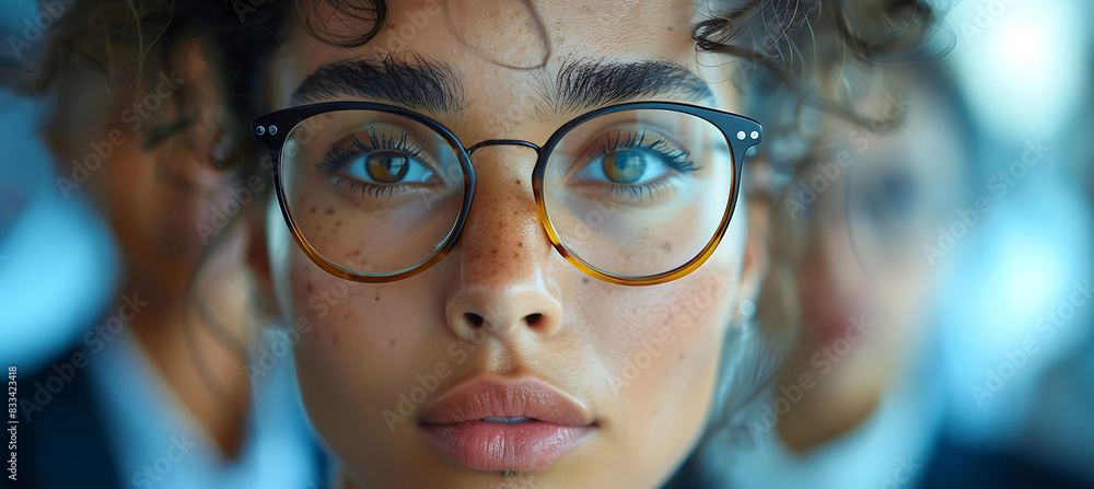 closeup of a corporate workspace showing focused faces and engaged ...