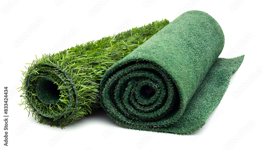 Green artificial turf rolled. Probes examples of artificial turf, floor ...